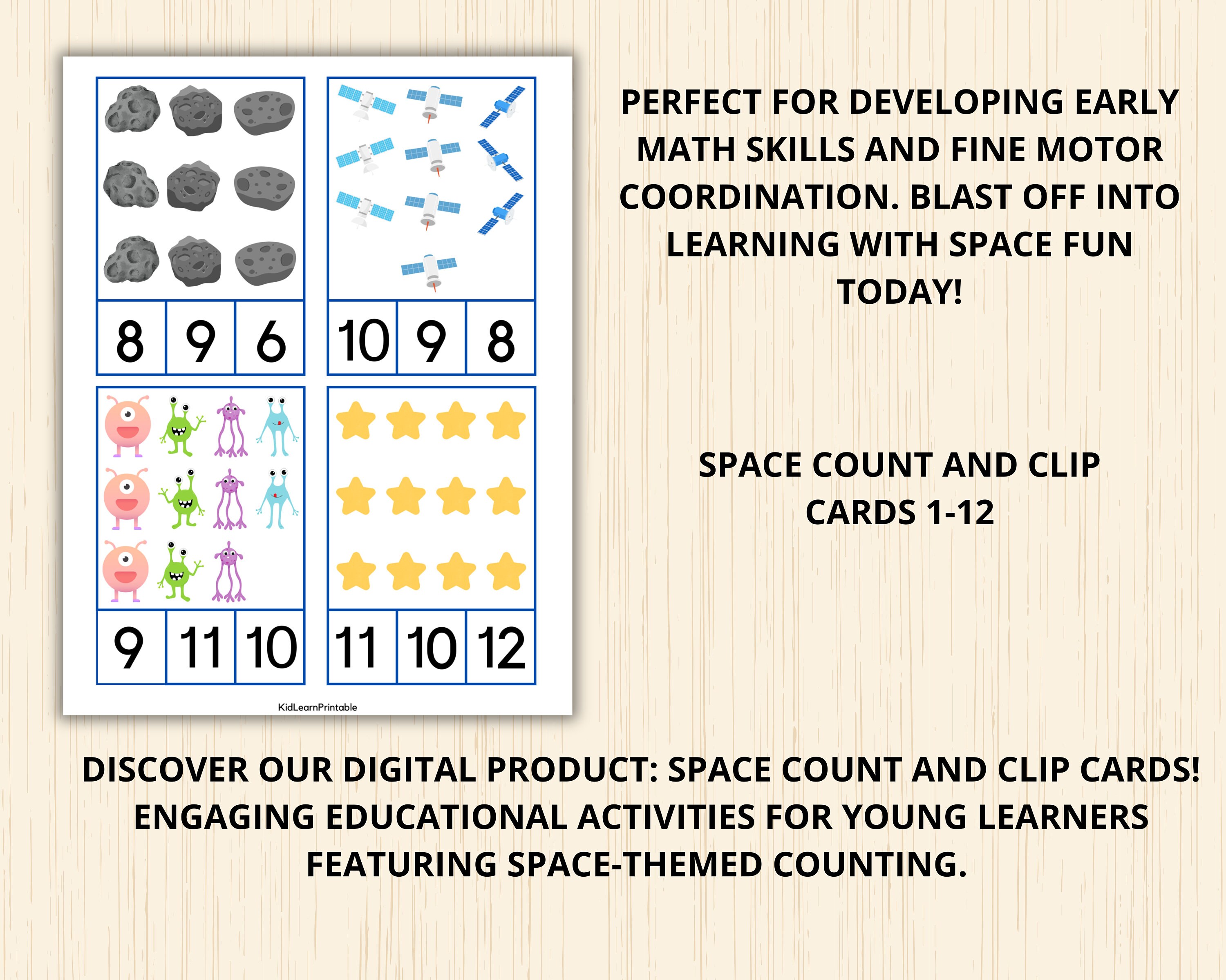 Space Count and Clip Cards,outer Space Activity,numbers 1-10,preschool ...