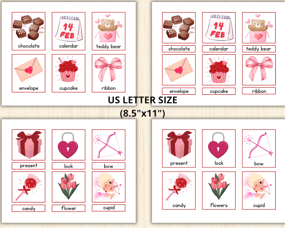 Montessori 3 Part Valentine's Day Cards, Flashcards, Montessori ...