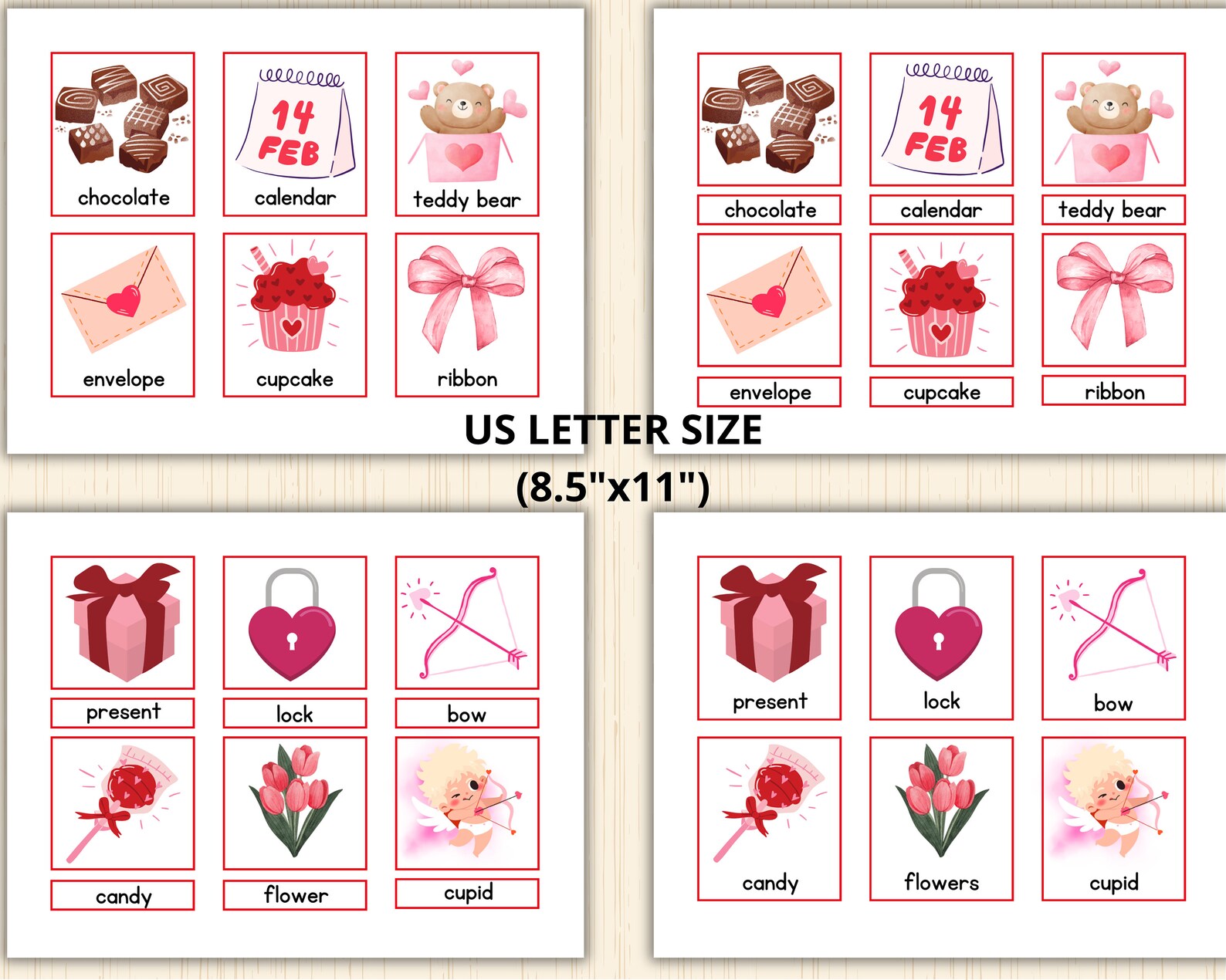 Montessori 3 Part Valentine's Day Cards, Flashcards, Montessori ...
