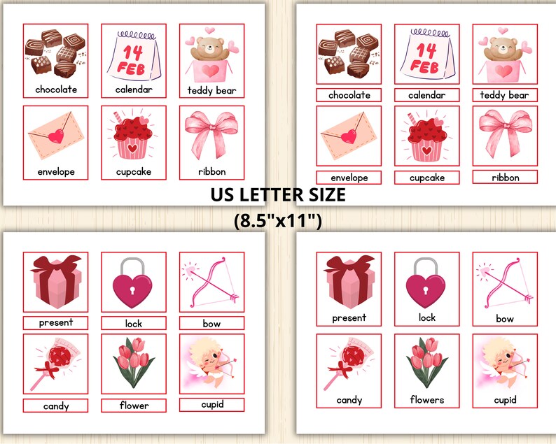 Montessori 3 Part Valentine's Day Cards, Flashcards, Montessori ...