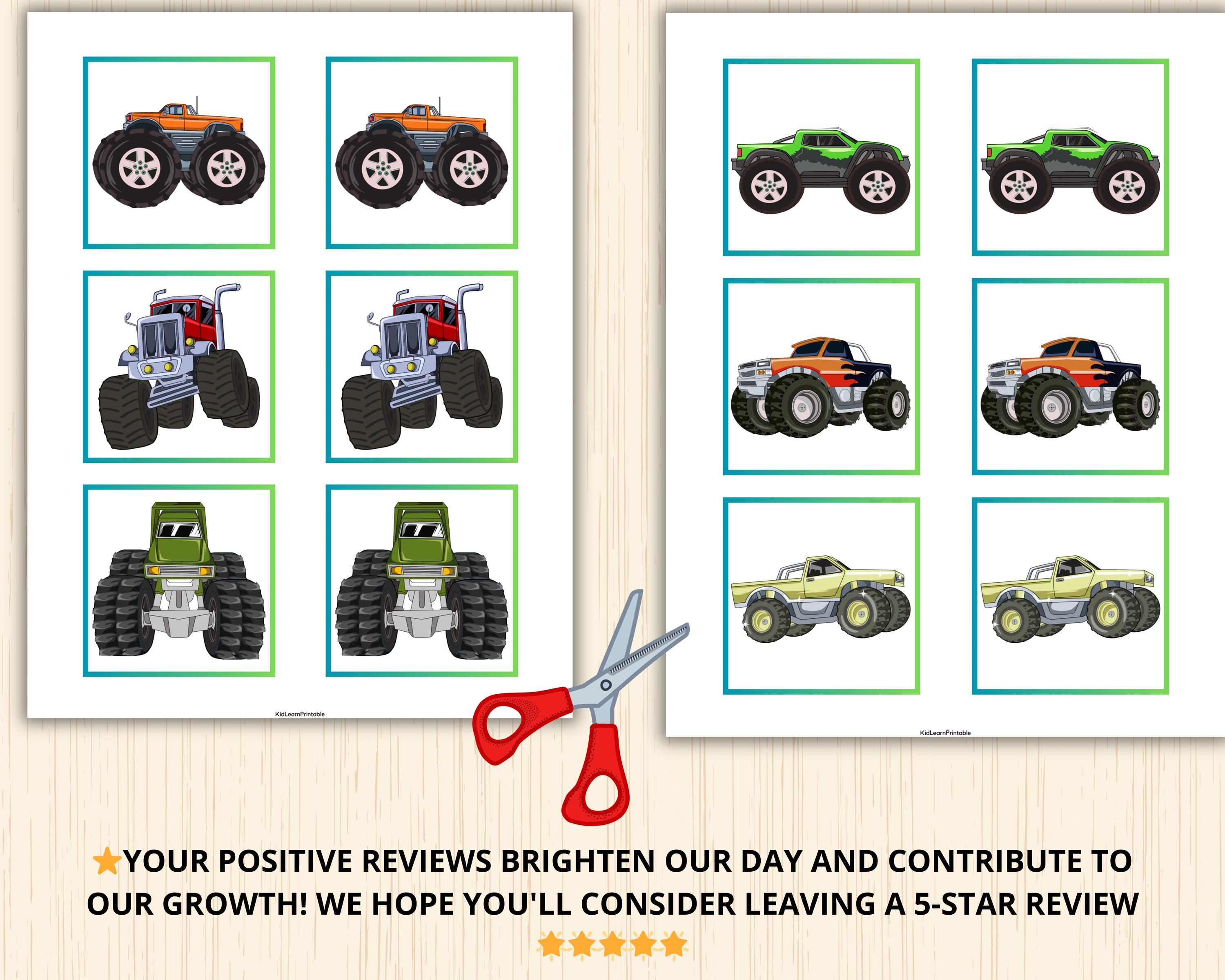 Monsters Truck Memory Game,monster Truck Matching Activity,memory Card ...