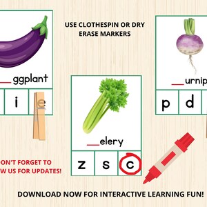 Vegetable Beginning Sound Clip Cards,veggies Montessori Preschool ...
