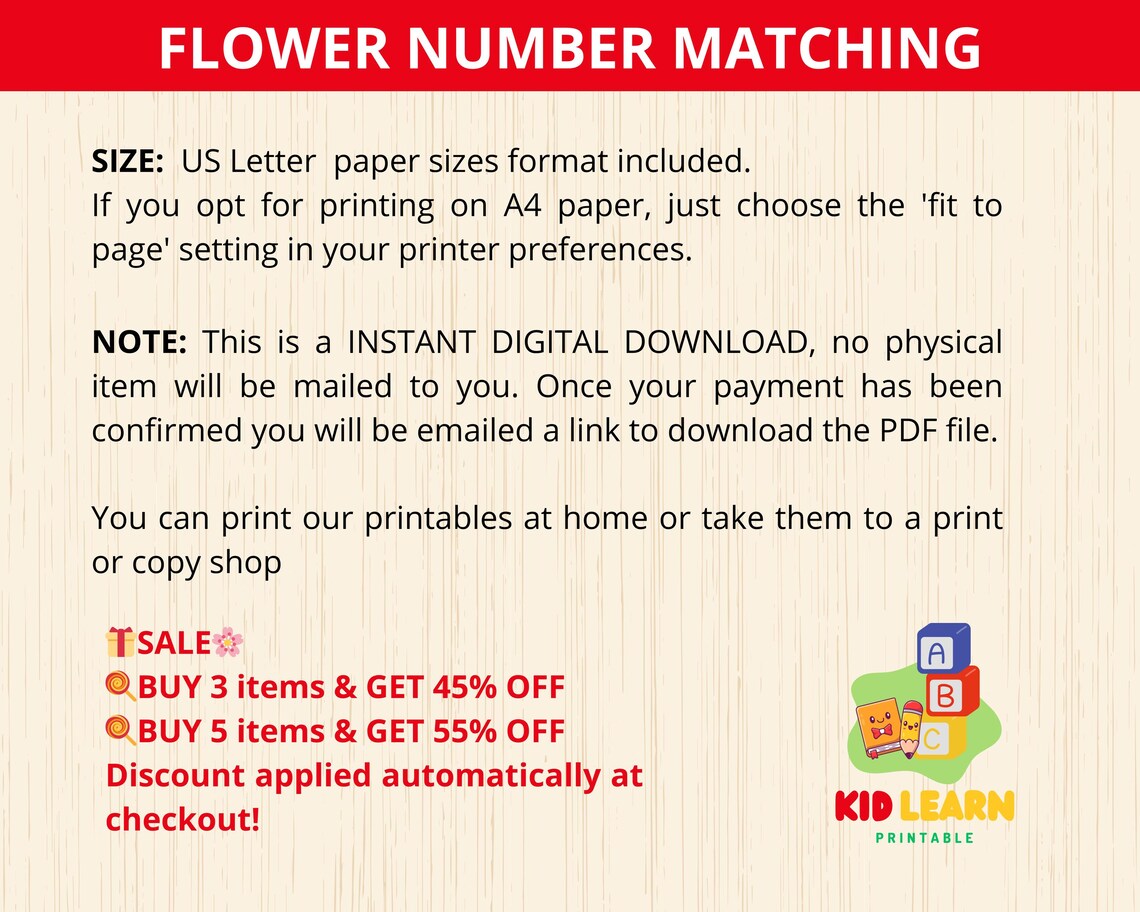 Flower Number Matching,spring Counting Number,spring Preschool Activity ...
