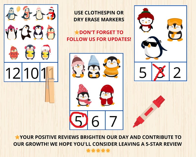 Penguin Count and Clip Cards,numbers 1-10,winter Counting Cards,winter ...