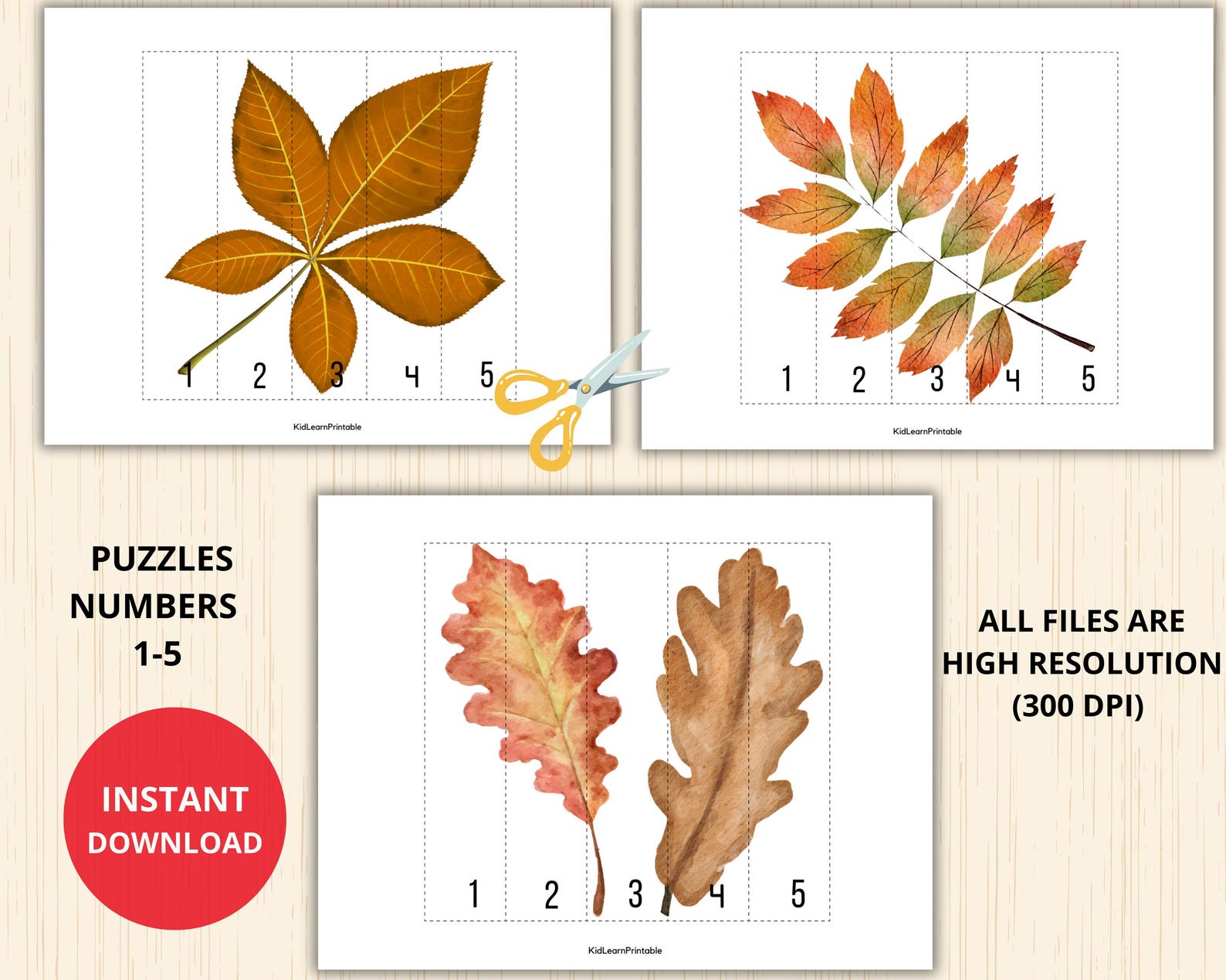 Fall Leaves Number Puzzles,autumn Preschool Math Activity,leaf Puzzle ...