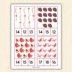 Valentine Count and Clip Cards,valentine's Day, Preschool Activity ...