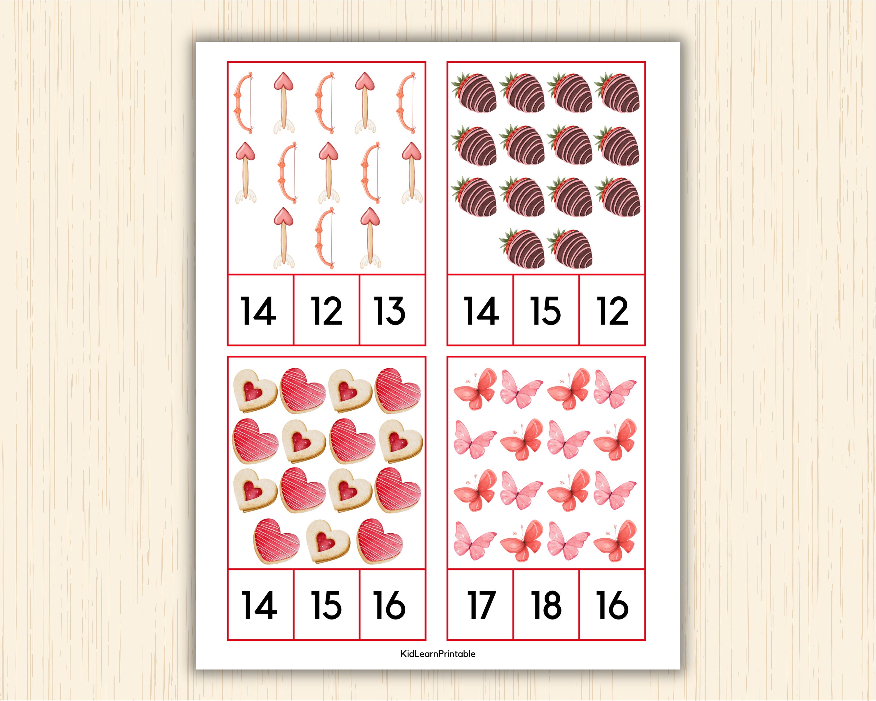 Valentine Count and Clip Cards,valentine's Day, Preschool Activity ...