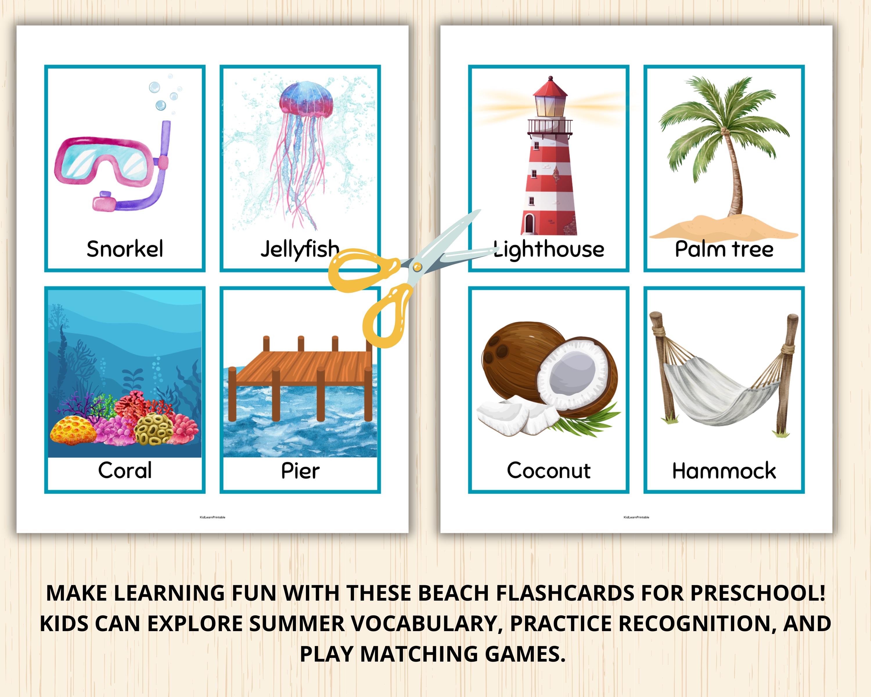 Beach Flashcards,summer Flashcards,beach Vocabulary Cards,summer ...