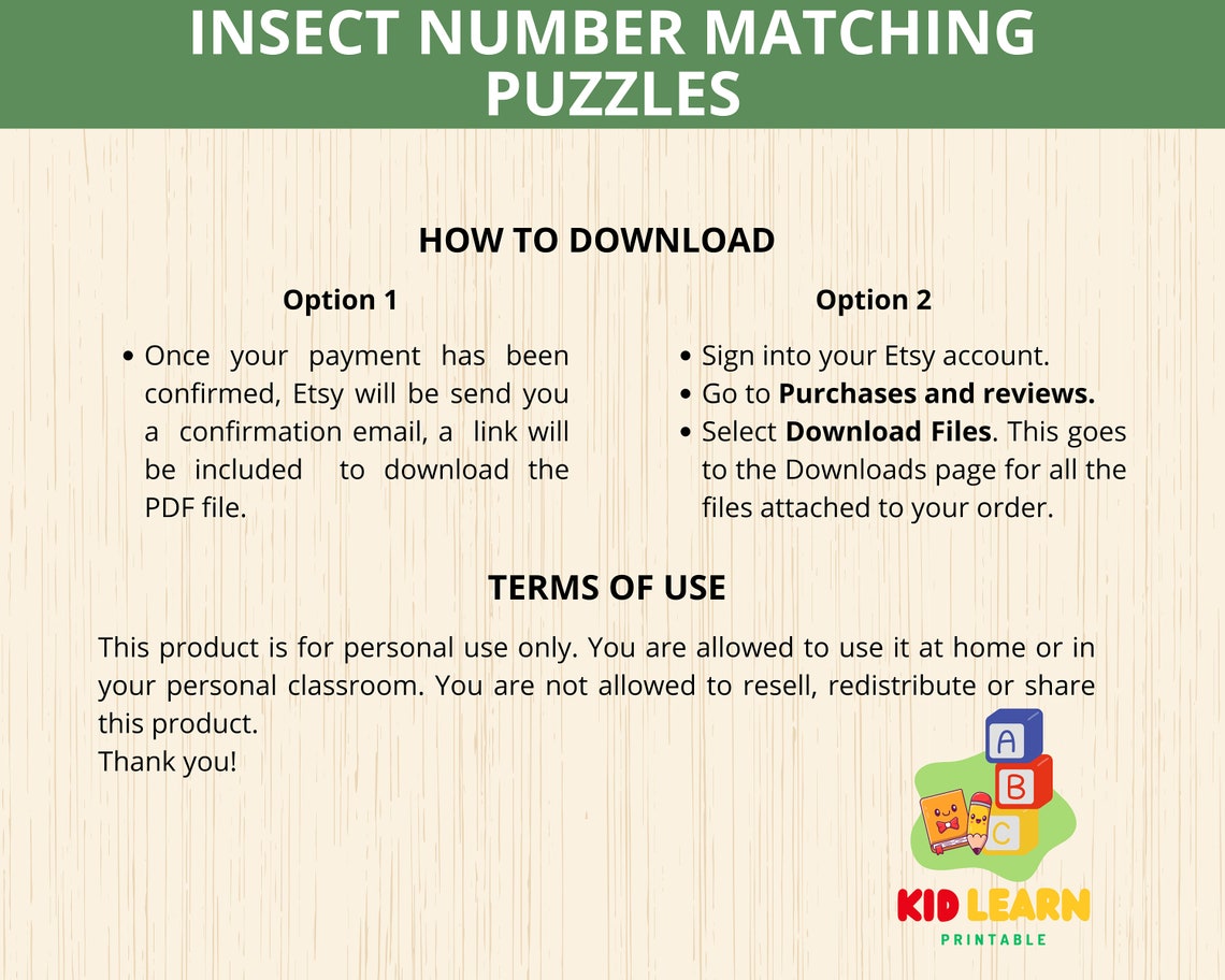 Insect Number Matching,spring Puzzle,counting Activity,preschool,number ...