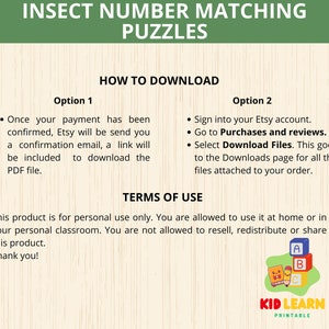 Insect Number Matching,spring Puzzle,counting Activity,preschool,number ...
