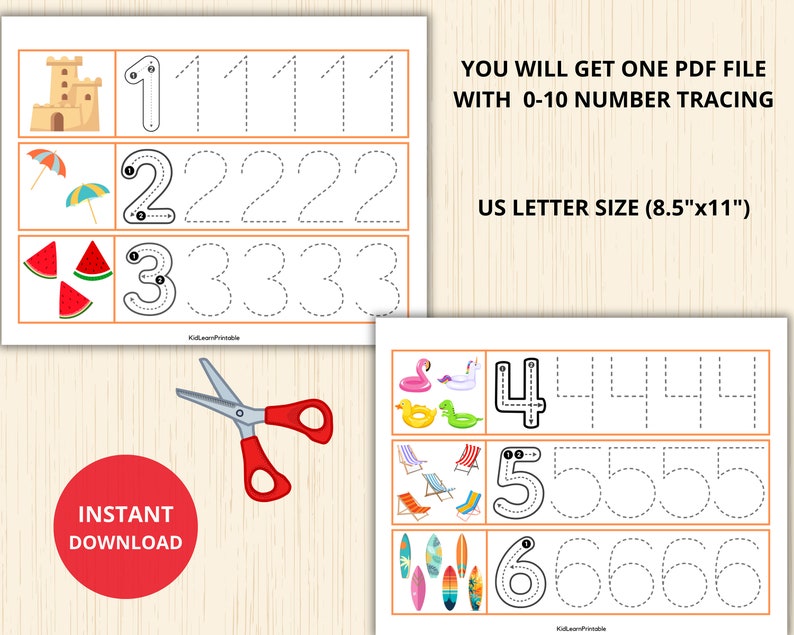 Summer Number Tracing,handwriting Practice,writing Skills,tracing ...
