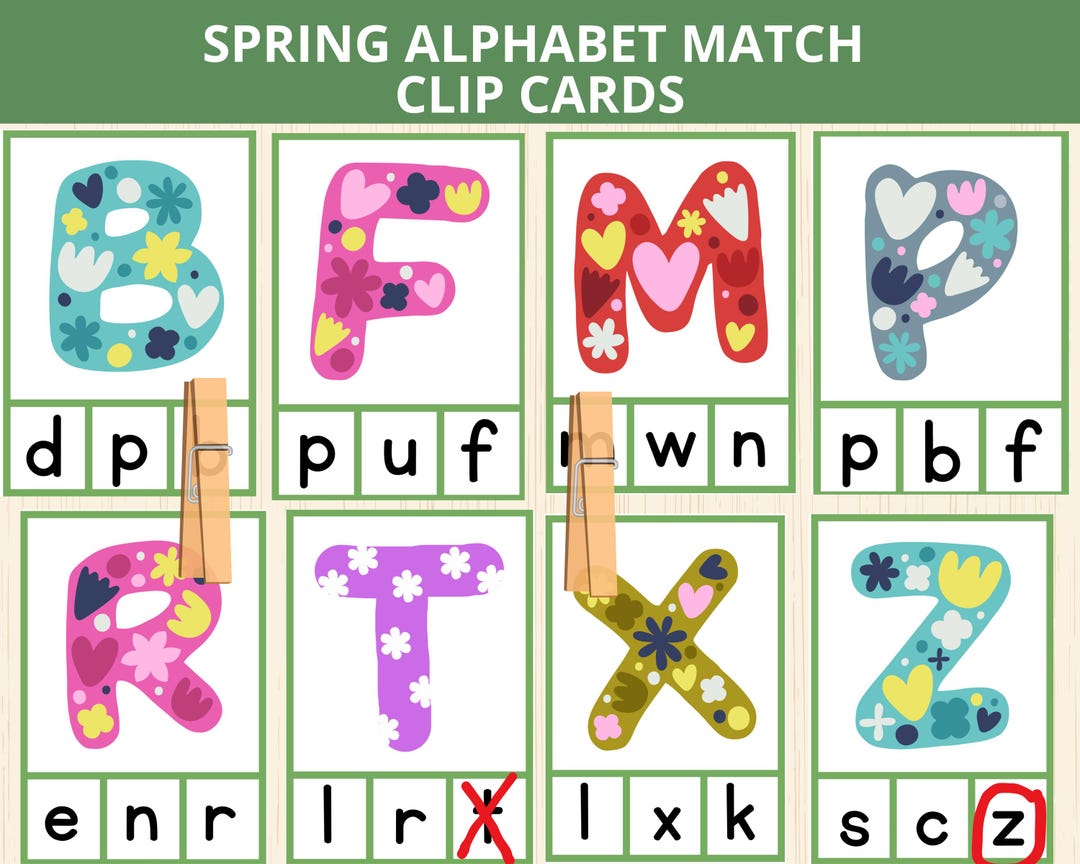 Spring Alphabet Match Clip Cards,spring Alphabet Activity,uppercase and ...
