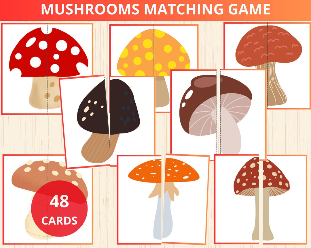 Fall Matching Mushroom Activity,symmetry Puzzle,2 Piece Puzzle,autumn ...