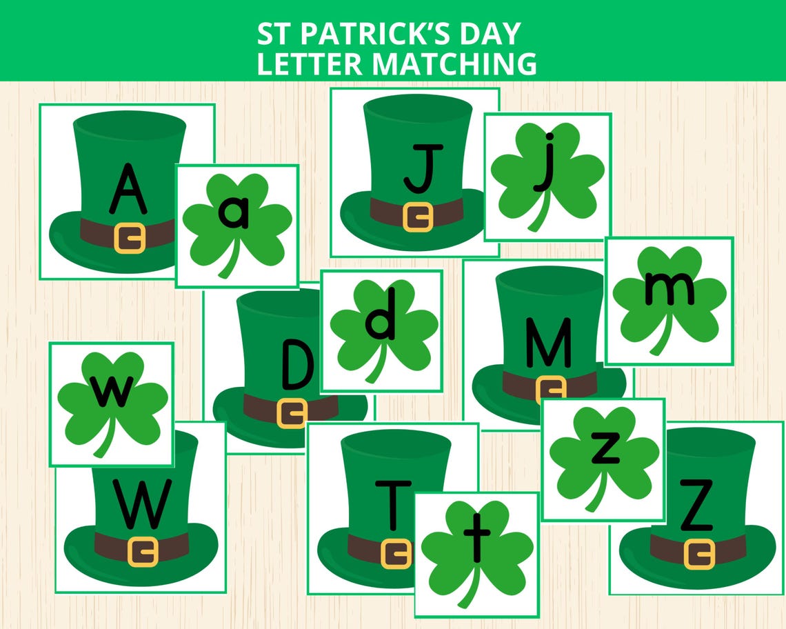 St Patricks Day Alphabet,letter Matching Game,st Patricks Day Activity ...