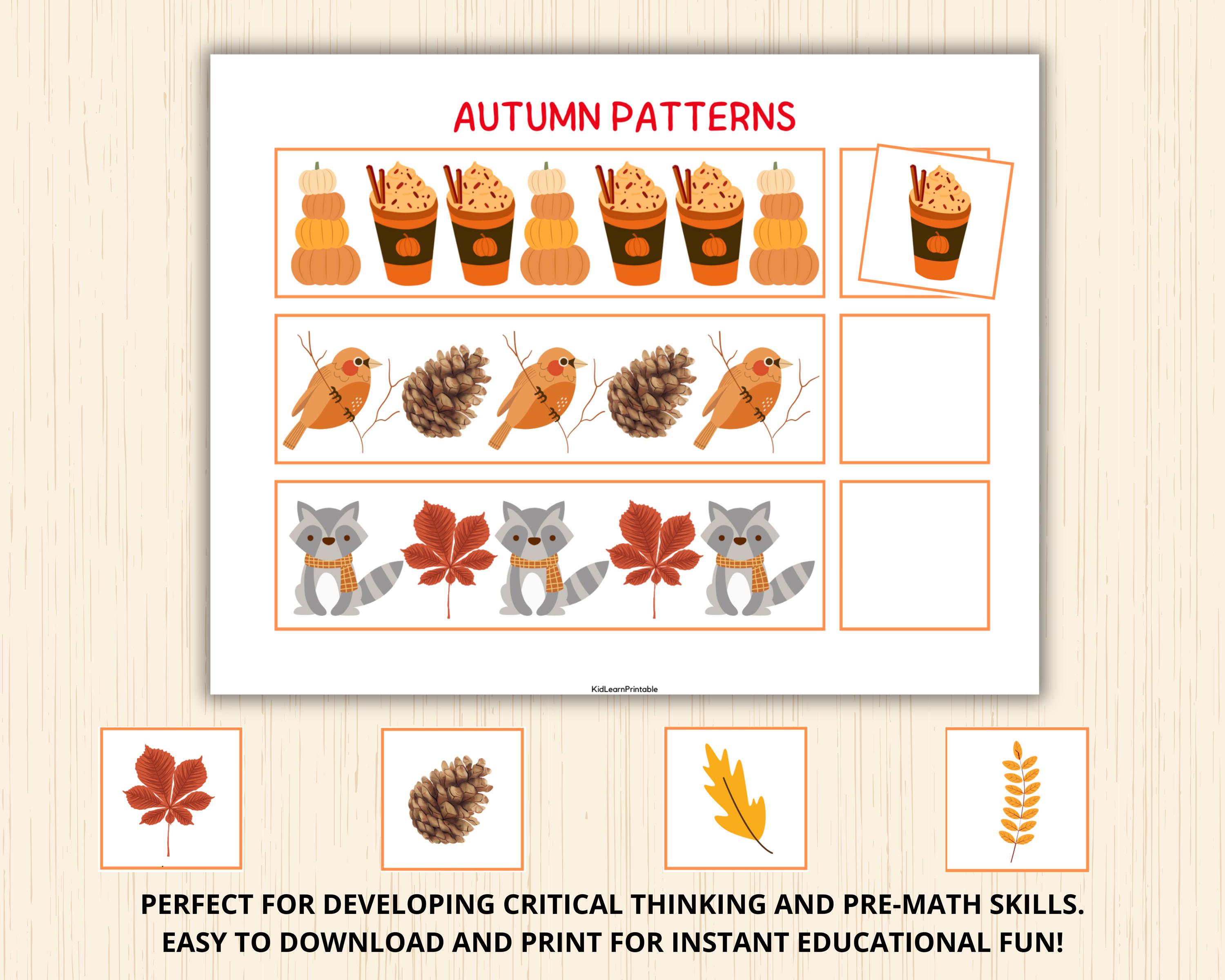 Autumn Patterns,fall Montessori,pattern Worksheets,homeschool Learning ...