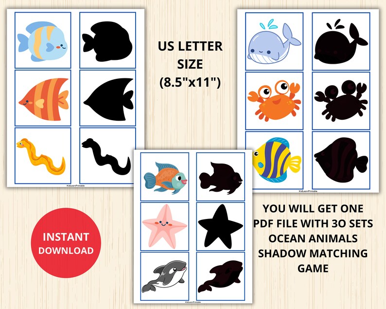 Ocean Animals Shadow Matching Cards,sea Animals Shadow,sea Animals ...