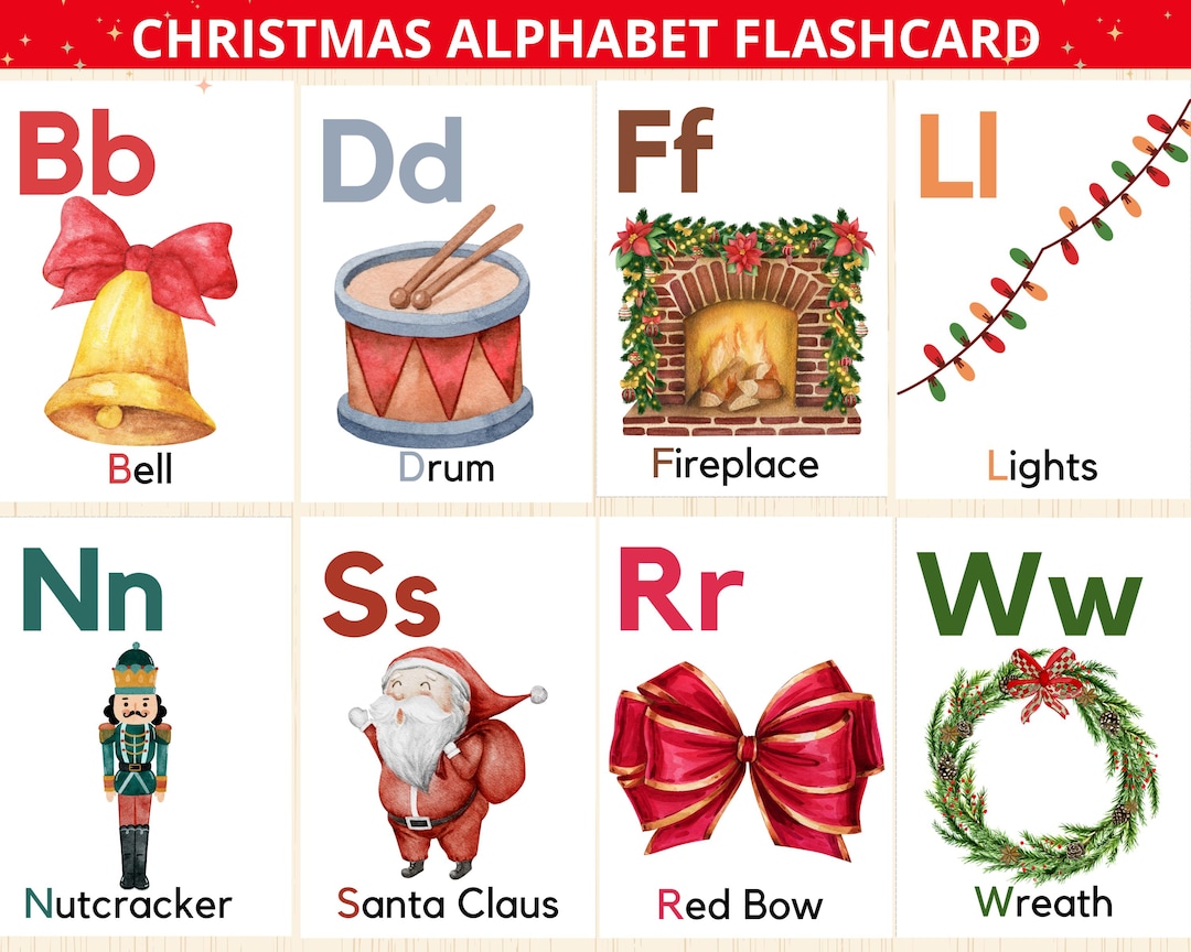 Christmas Alphabet Cards,christmas Cards for Kids,christmas Flashcards ...