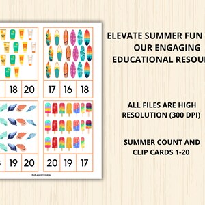 Summer Count and Clip Cards,numbers 1-20,preschool Math,kindergarten ...