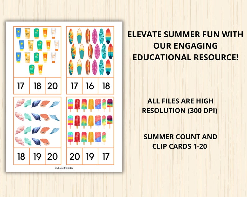 Summer Count and Clip Cards,numbers 1-20,preschool Math,kindergarten ...