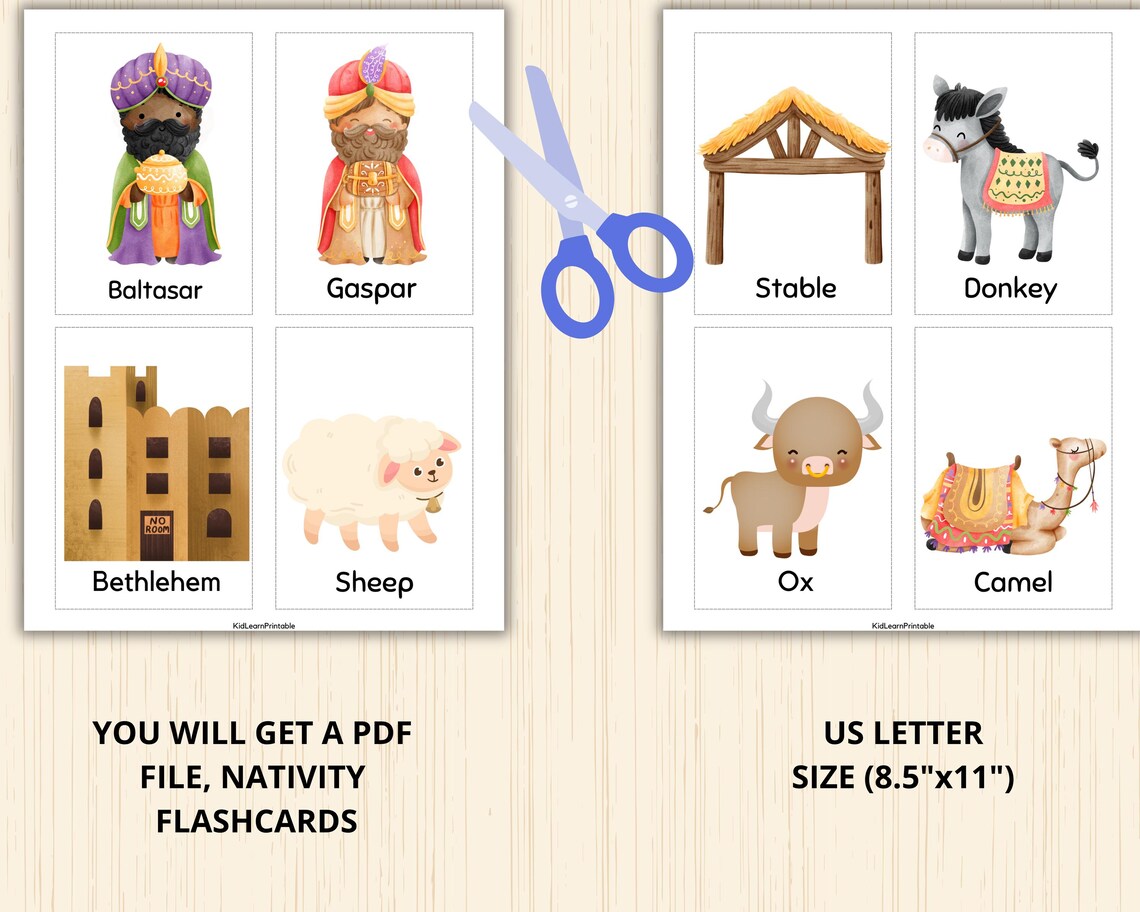 Nativity Flashcards for Kids,nativity Story Cards,nativity Scene Kids ...