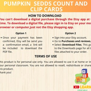Pumpkin Seed Count and Clip Cards,pumpkin Counting Clip,kids Fall ...