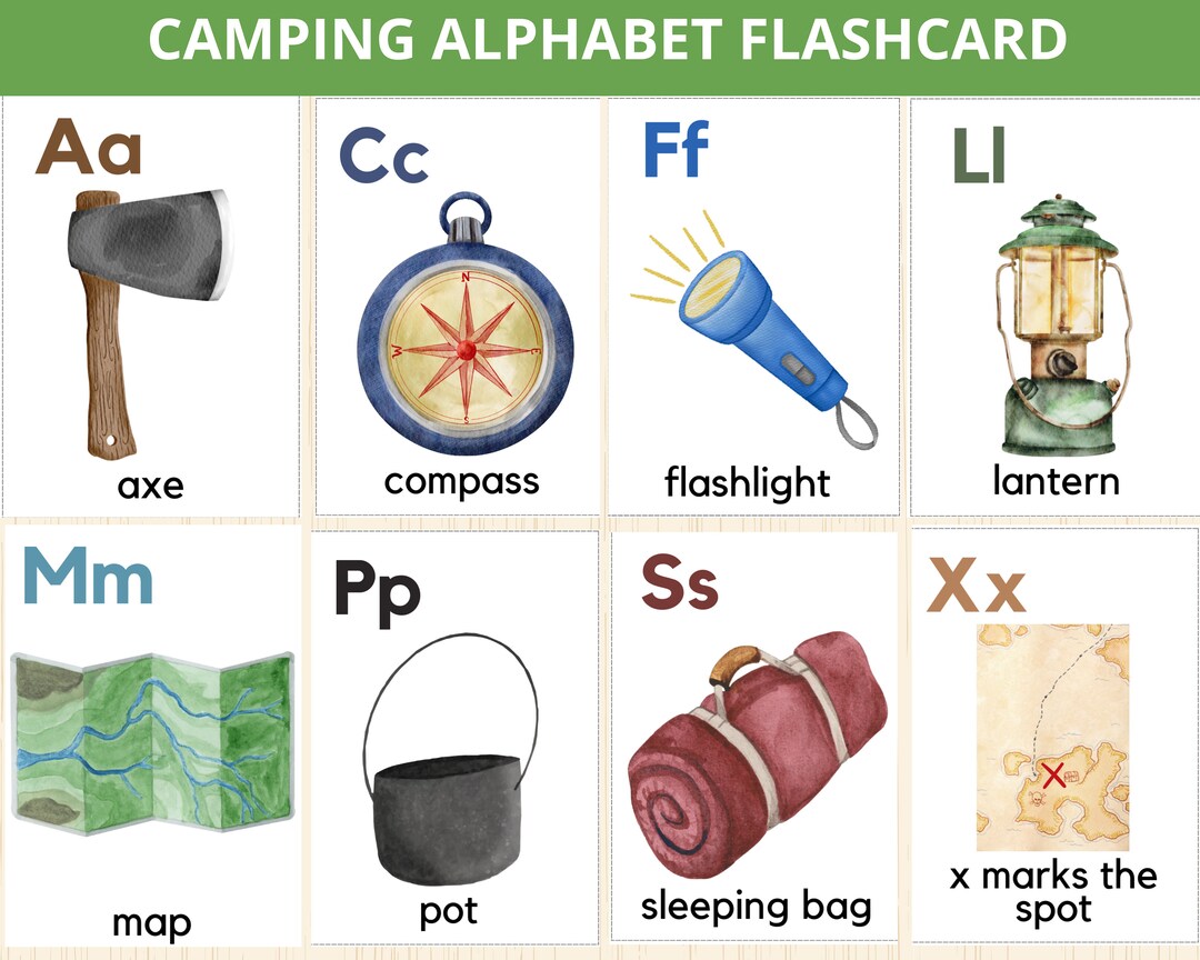 Camping Alphabet Cards,camping Flashcards,camping Montessori,camp Cards ...
