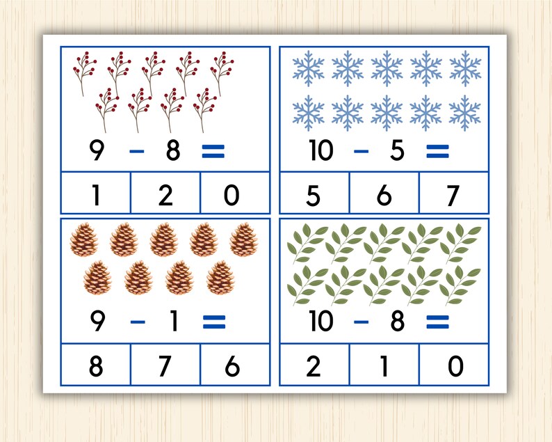 Winter Math Activities, Flashcards,1st Grade Math, Subtraction for ...