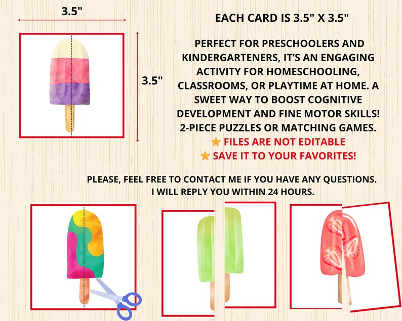 Popsicles Matching Game,summer Matching Activity,summer Preschool ...
