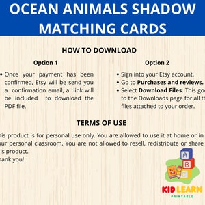 Ocean Animals Shadow Matching Cards,sea Animals Shadow,sea Animals ...
