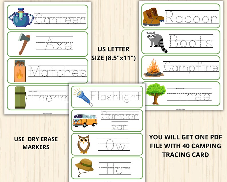 Camping Word Tracing Cards,camping Montessori,camping Flashcards ...