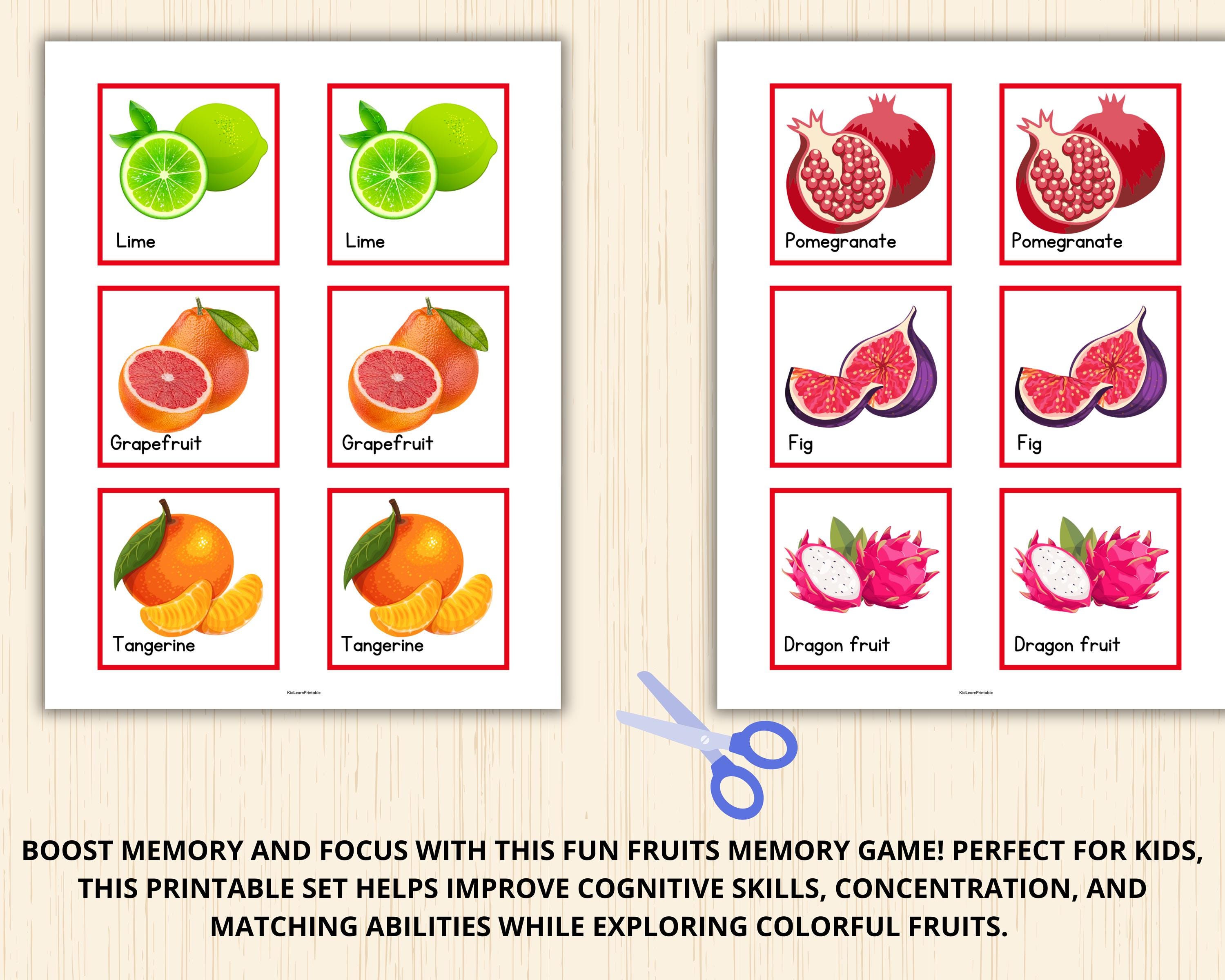 Fruit Memory Game,fruits Matching Cards,memory Games for Kid,fruit ...