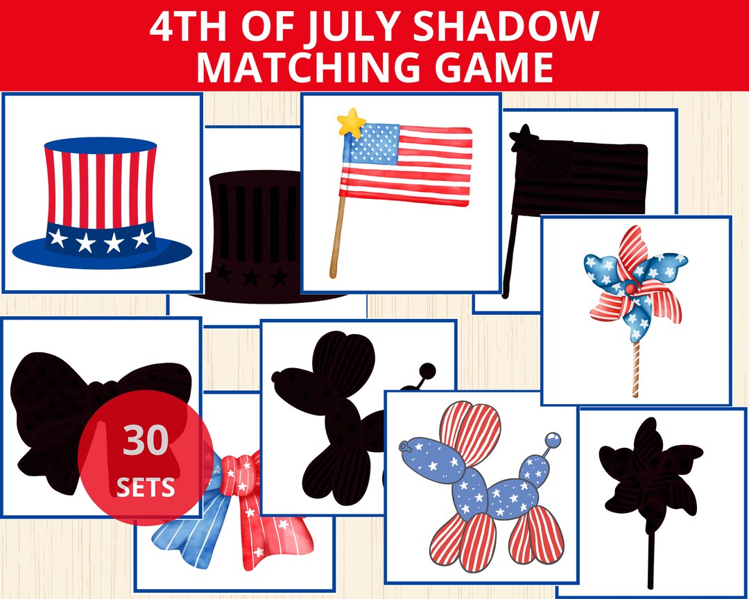 4th of July Shadow Game,fourth of July Shadow Matching Cards,summer ...