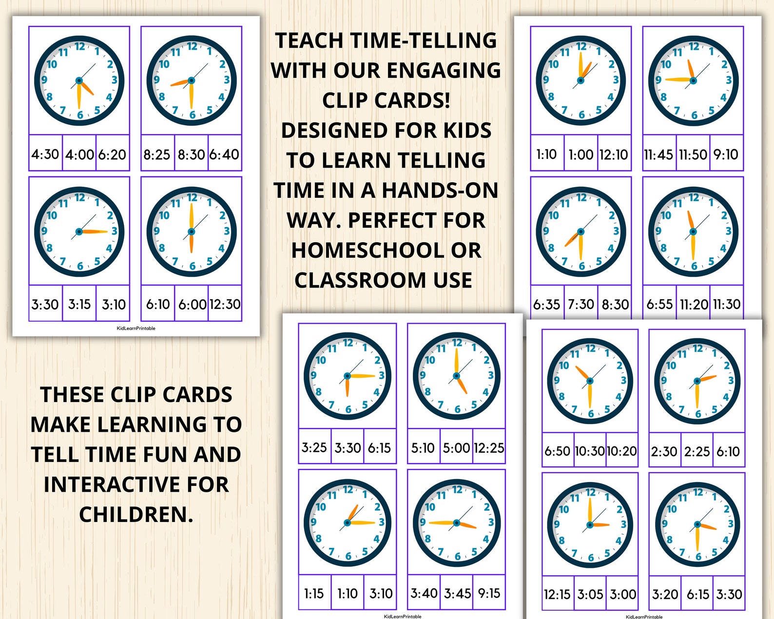 Telling Time Clip Cards,clock Activity,tell the Time Activity,learn the ...