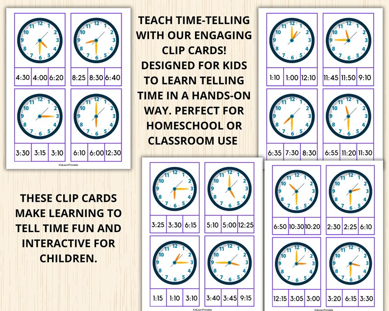 Telling Time Clip Cards,clock Activity,tell the Time Activity,learn the ...