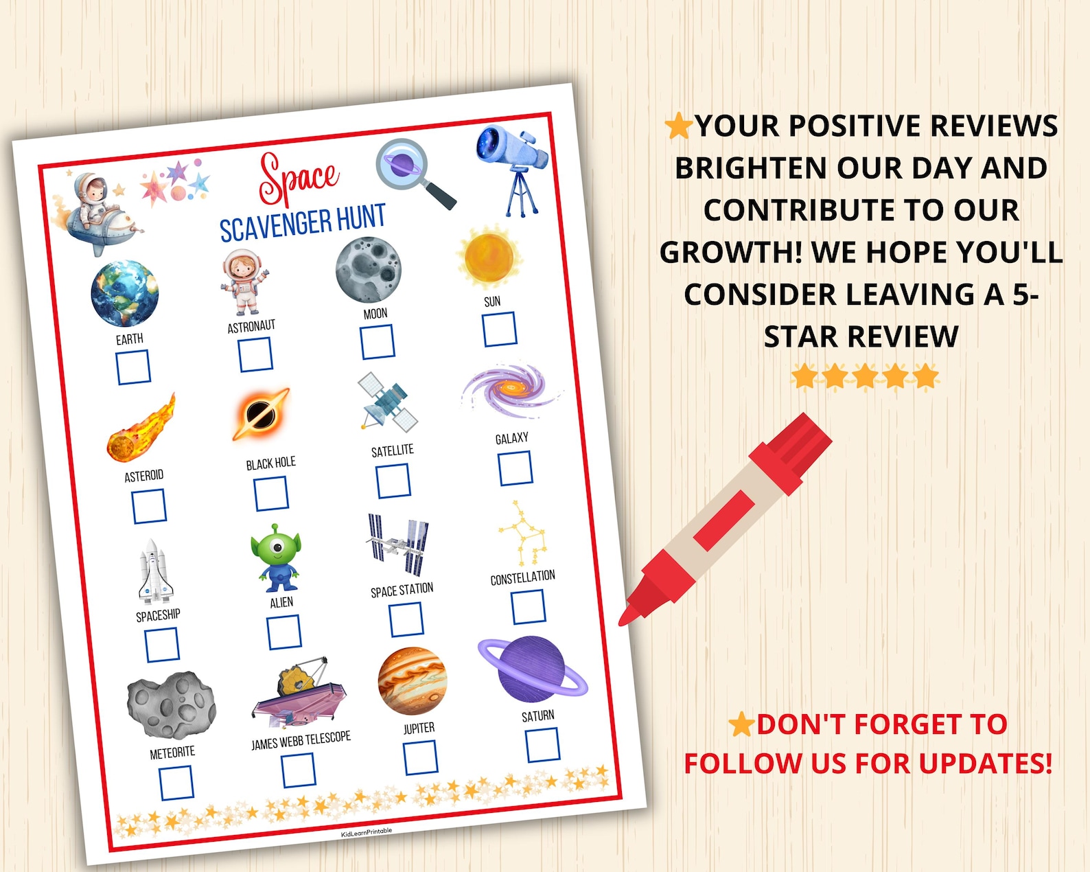 Space Scavenger Hunt,outer Space Treasure Hunt,galaxy Universe Activity ...