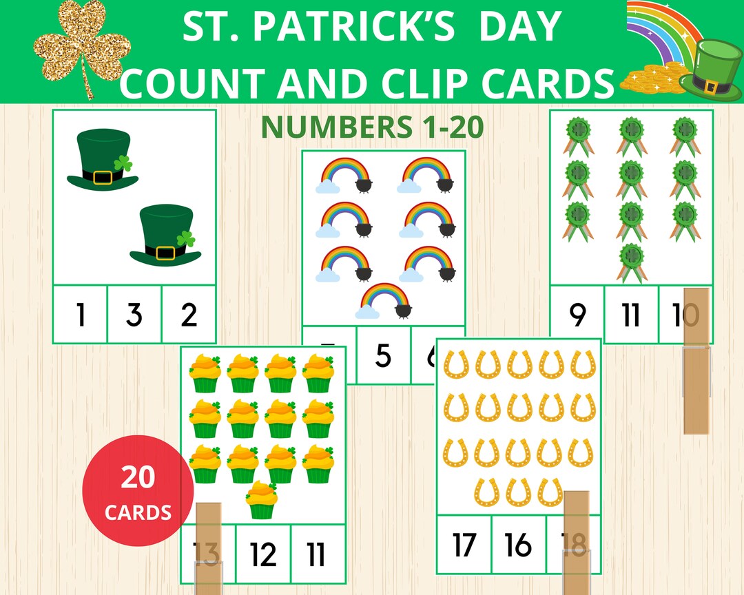 St. Patrick's Day Count and Clip Cards,numbers 1-20,st. Patricks Day ...