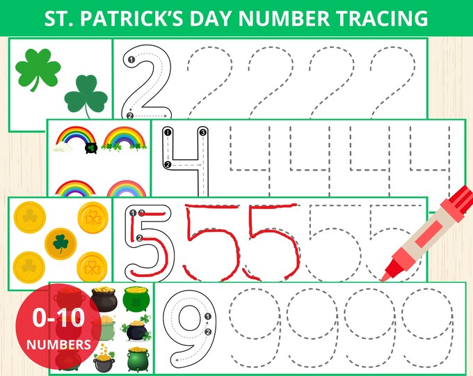 St. Patrick's Number Tracing,st Patricks Tracing Whorksheets,spring ...