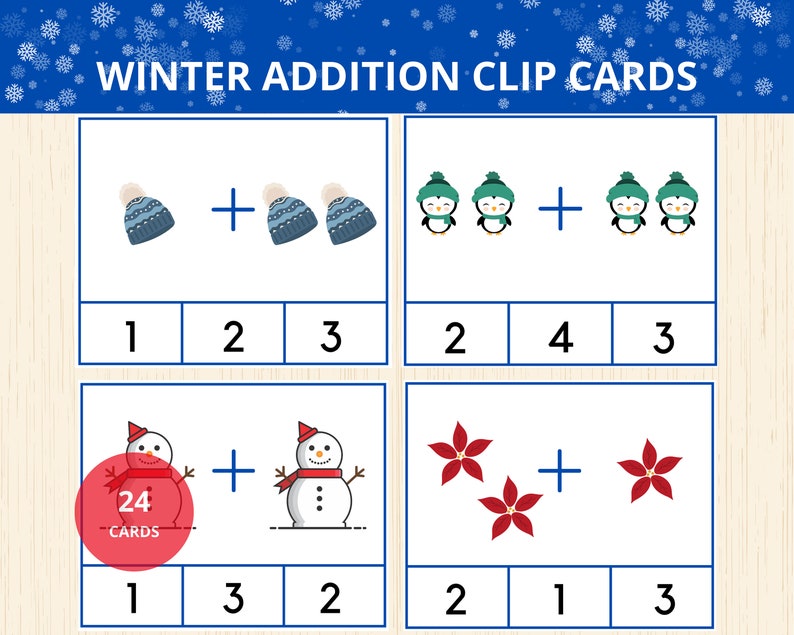 Winter Montessori Printable Math Activity Preschool, Addition Clip ...