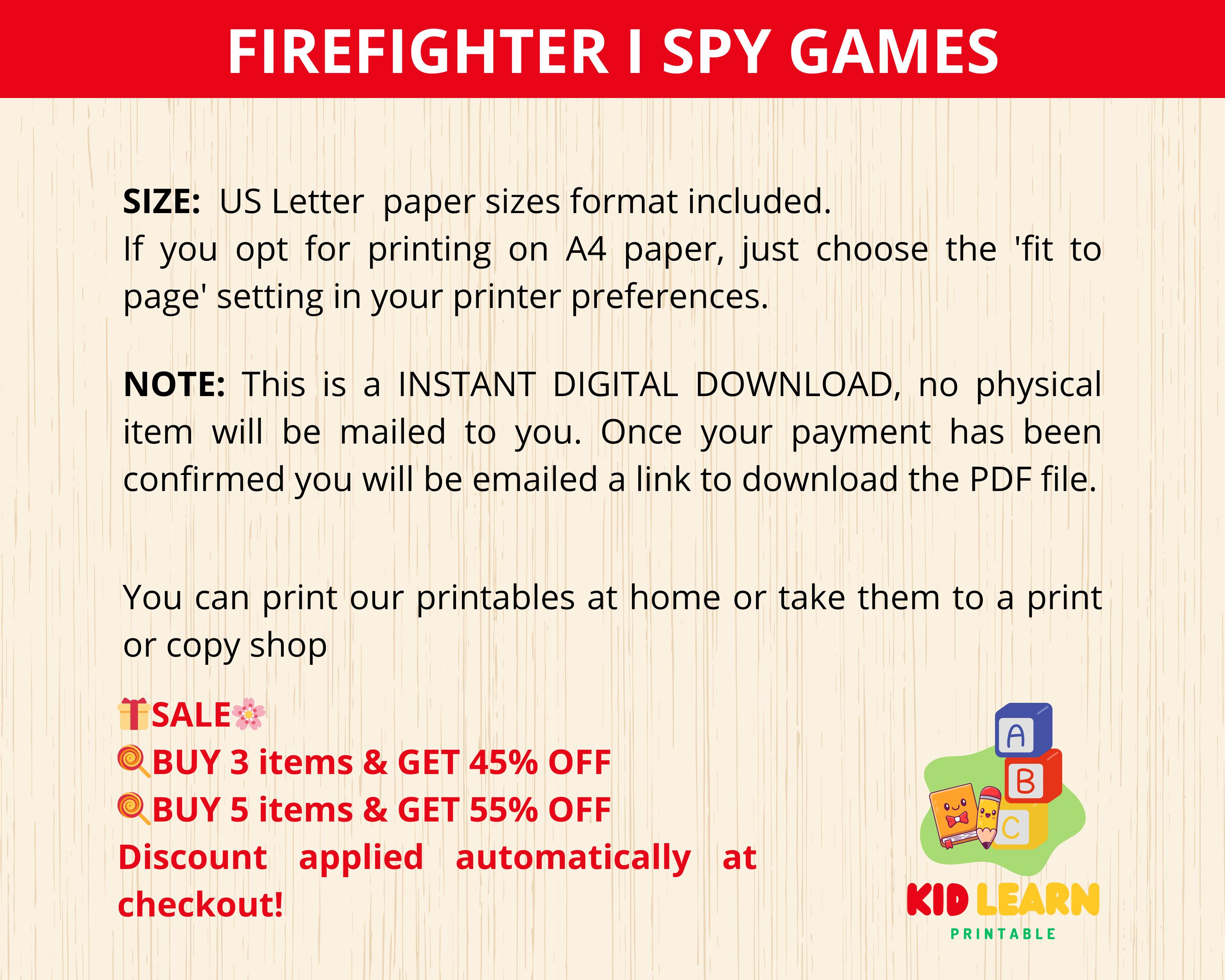 Firefighter I Spy Game,look and Find,fireman Activity,kindergarten Fire ...