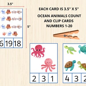 Ocean Animal Count and Clip Cards,numbers 1-20,ocean Animals Flashcards ...