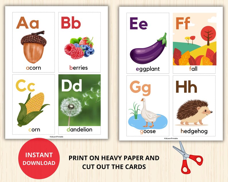 Autumn Alphabet,autumn Flashcard,fall Unit Study,alphabet Cards for ...