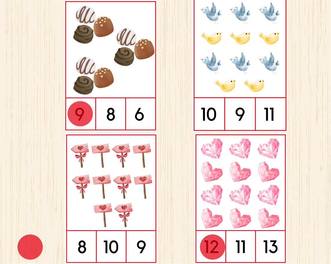 Valentine Count and Clip Cards,valentine's Day, Preschool Activity ...