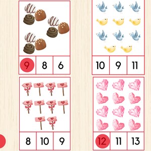 Valentine Count and Clip Cards,valentine's Day, Preschool Activity ...