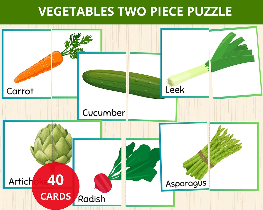 Vegetable Two-piece Puzzles,vegetable Matching Cards,veggies Learning ...