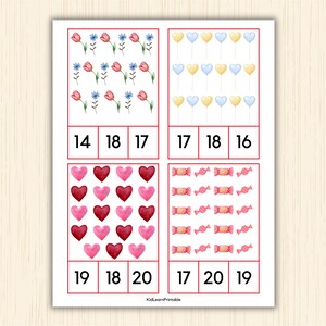 Valentine Count and Clip Cards,valentine's Day, Preschool Activity ...