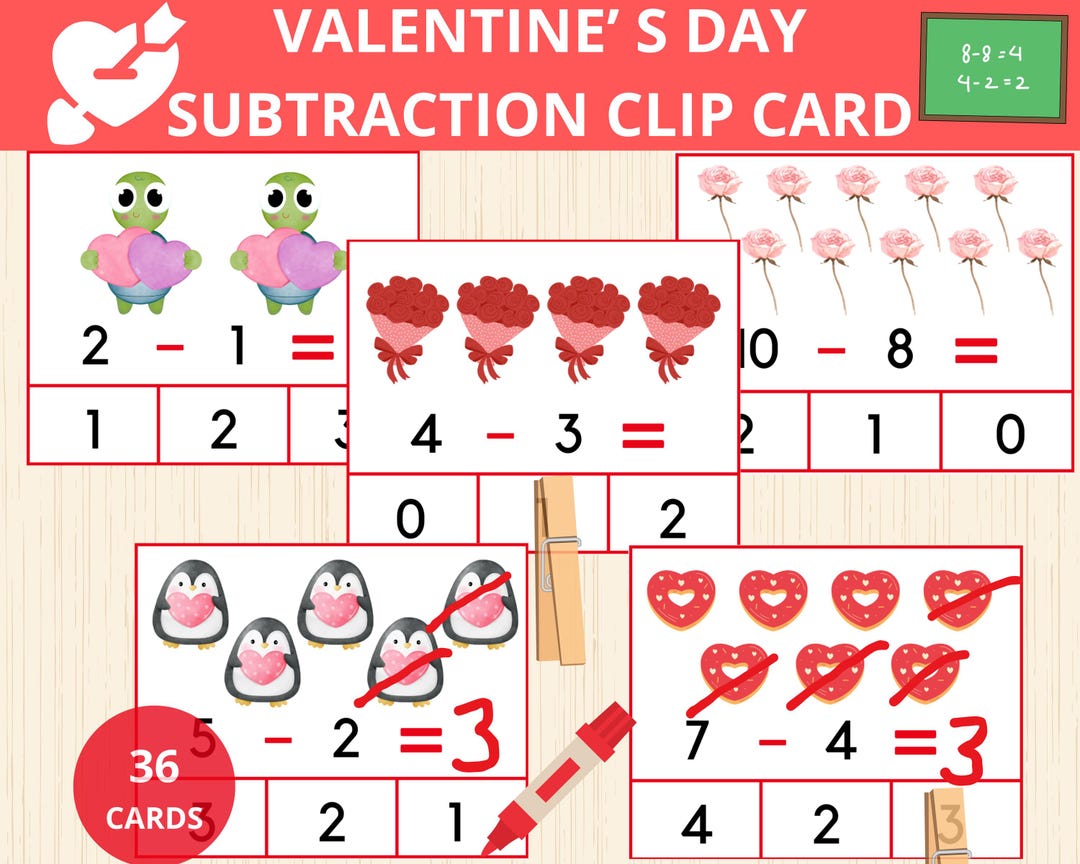 Valentines Math Worksheet,valentine Subtraction,valentine Numbers ...