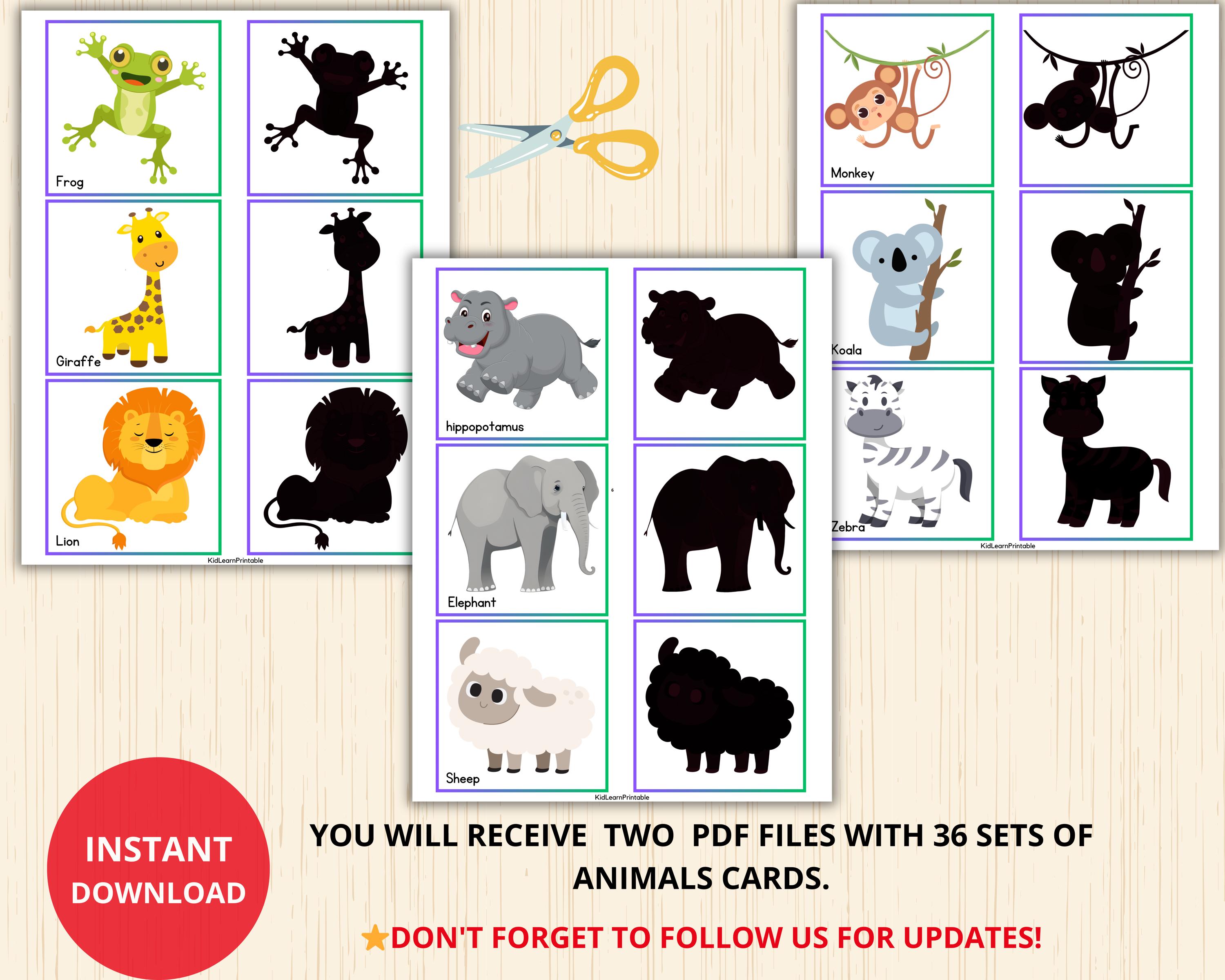 Animal Shadow Matching ,animal Puzzles,montessori Animal Shadow Match ...