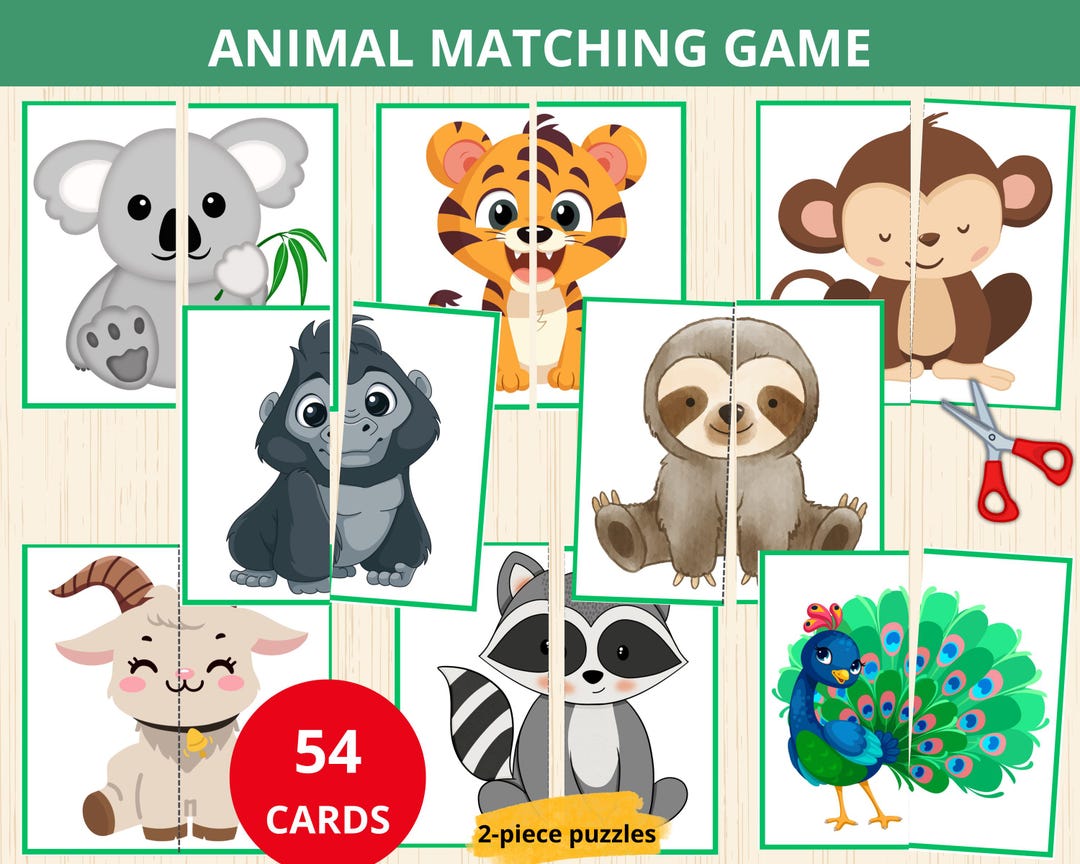 Animals Matching Game,safari Animals Matching Activity,animals Puzzle ...
