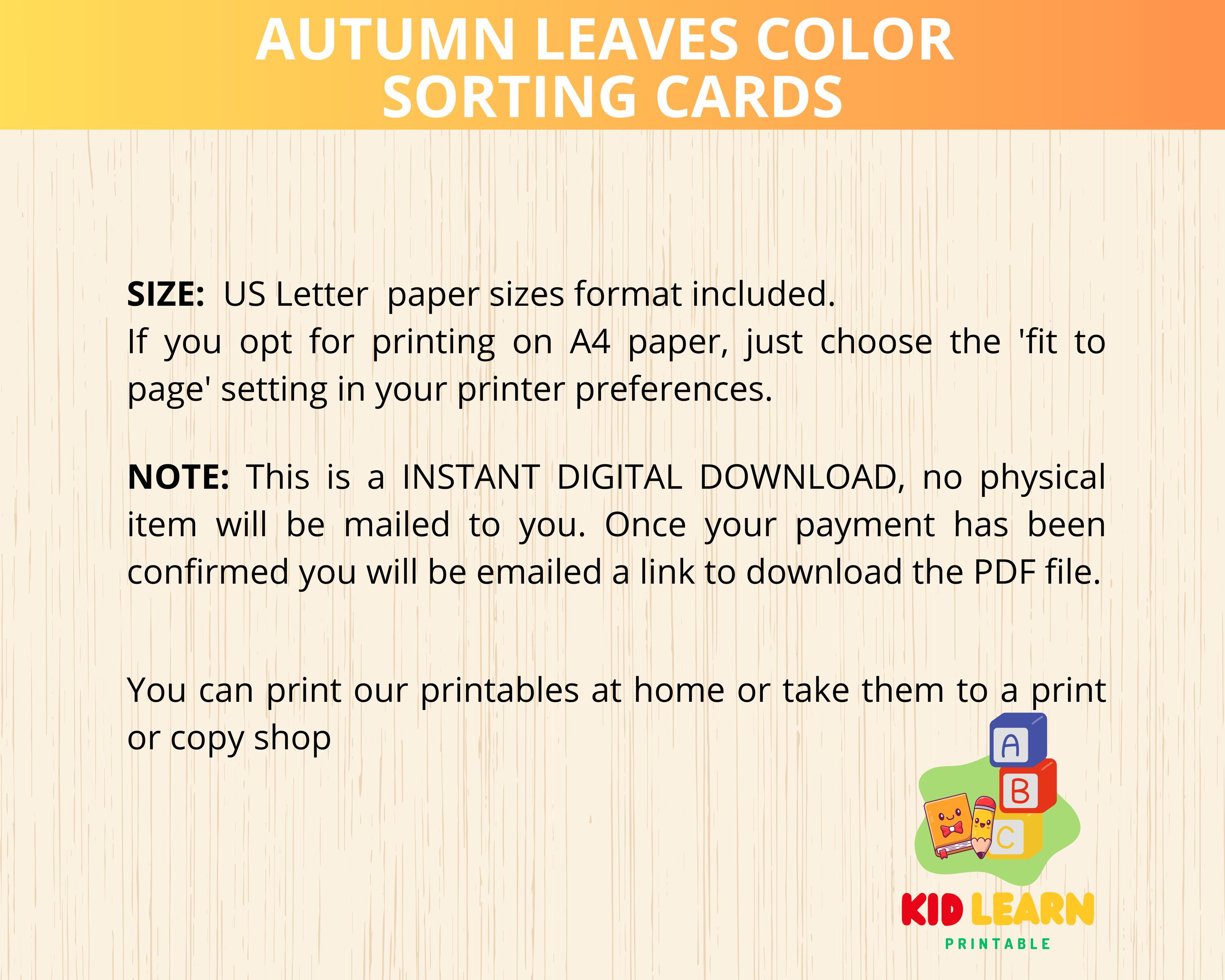 Autumn Color Sorting Activity,color Matching Game,autumn Leaves Colour ...