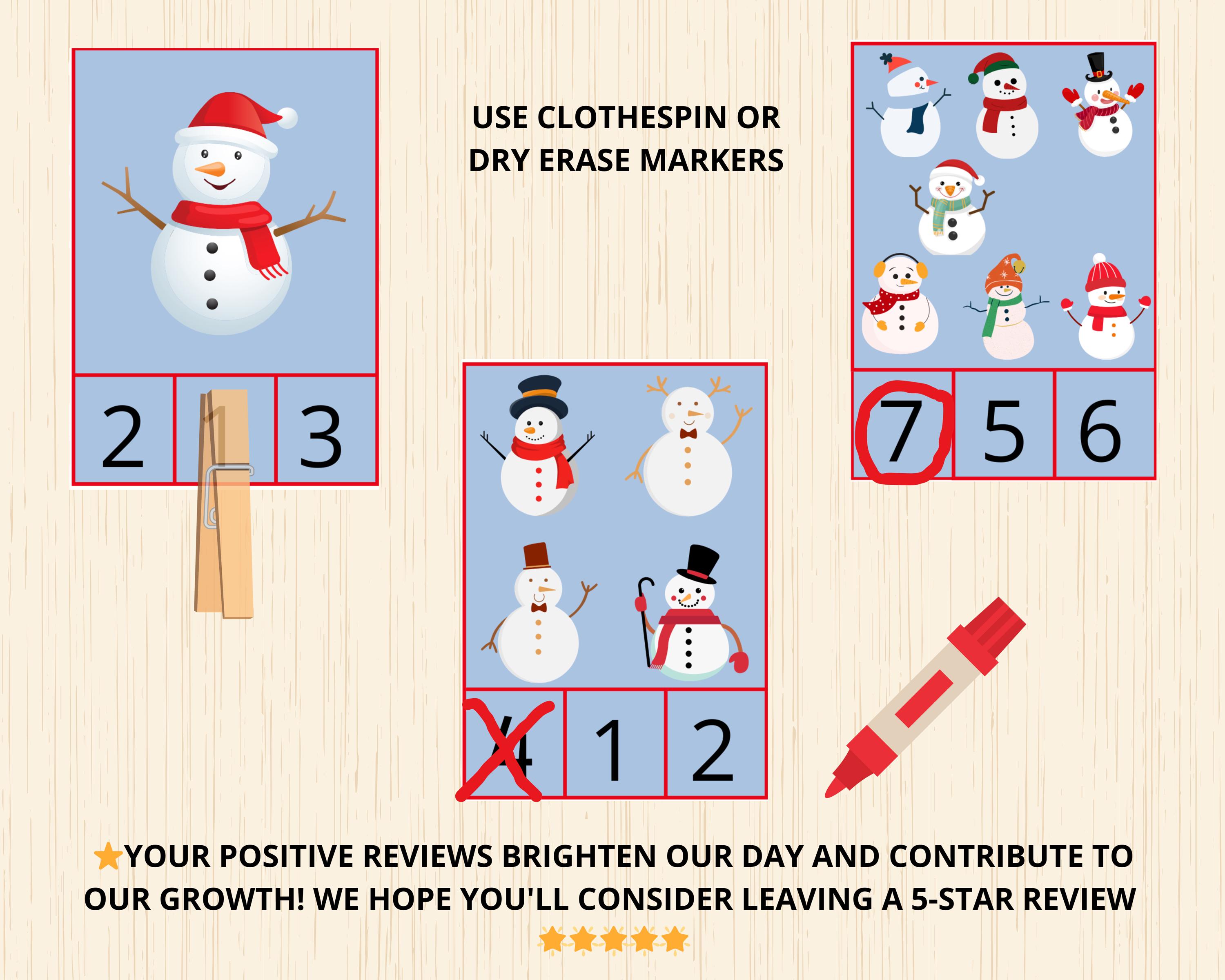 Snowman Count and Clip Cards,counting Snowman Cards,montessori Cards ...